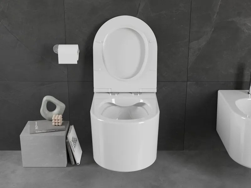 Mexen Sofia, závěsná WC mísa 490x360x355 mm, Rimless Tornádo + toaletní WC sedátko z duroplastu, bílá lesklá, 30540500