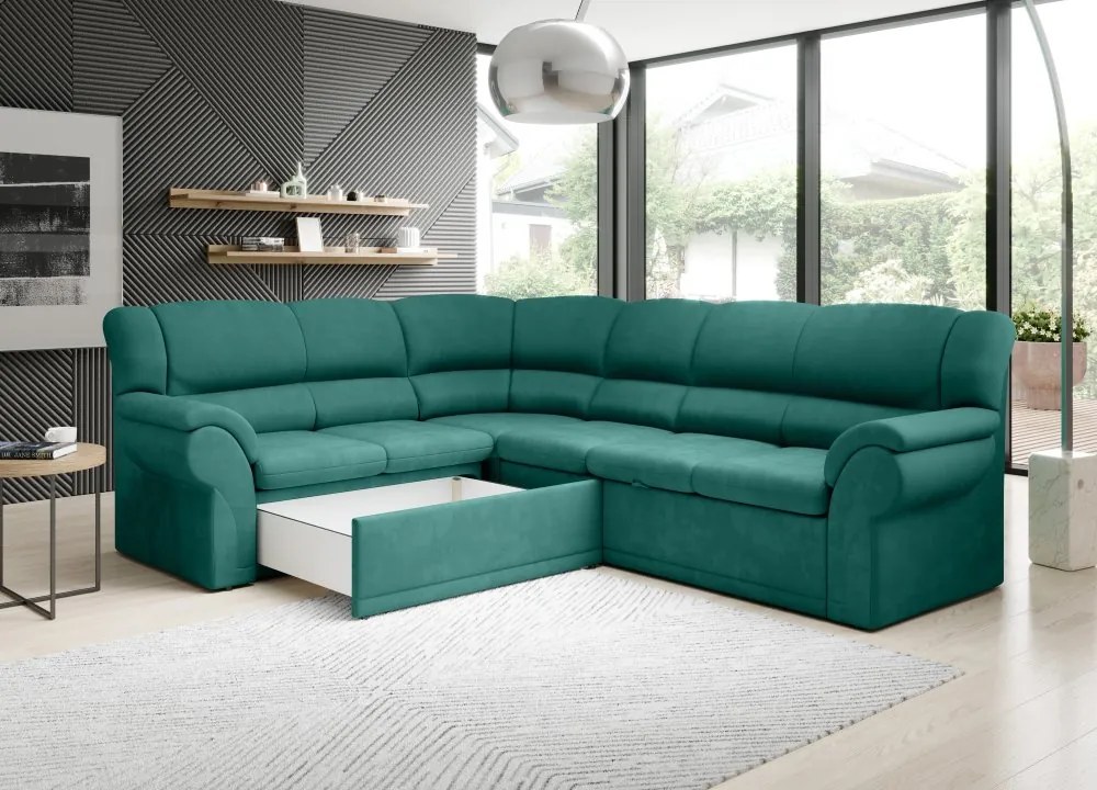 Rozkládací rohová sedačka ALEXIA 270x220 levý roh černá