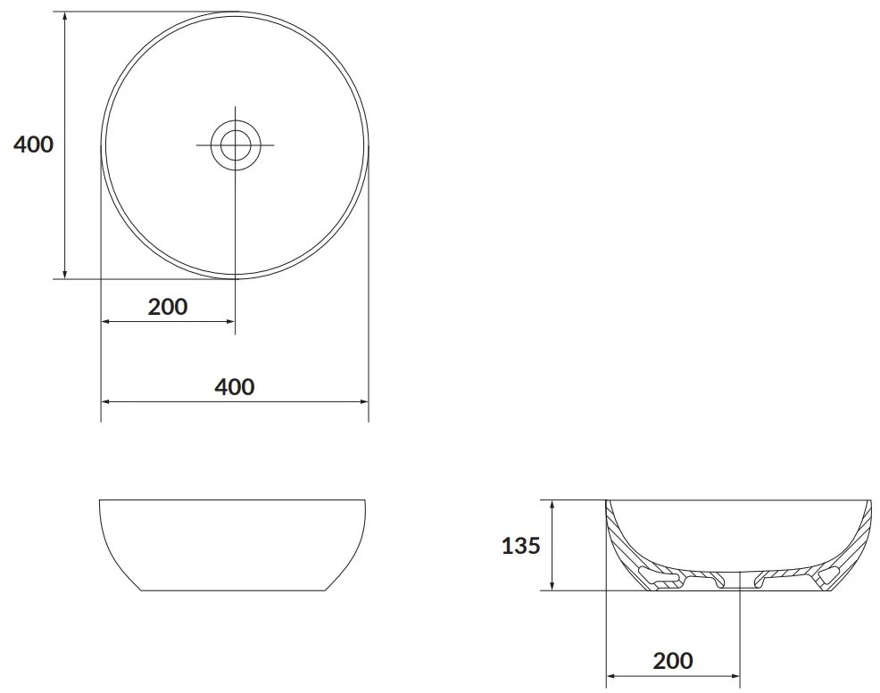 Cersanit Larga, kulaté umyvadlo na desku 40x40 cm, bílá lesklá, K677-001