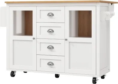 Aosom Kuchyňský ostrov s nastavitelnou deskou stolu, dvěma dveřmi a čtyřmi zásuvkami, 137,9 x 45/73 x 92,5 cm, bílá