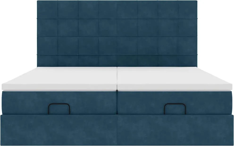 Osmanský rám postele s matrací tmavě modrý 200x200cm samet 3313782