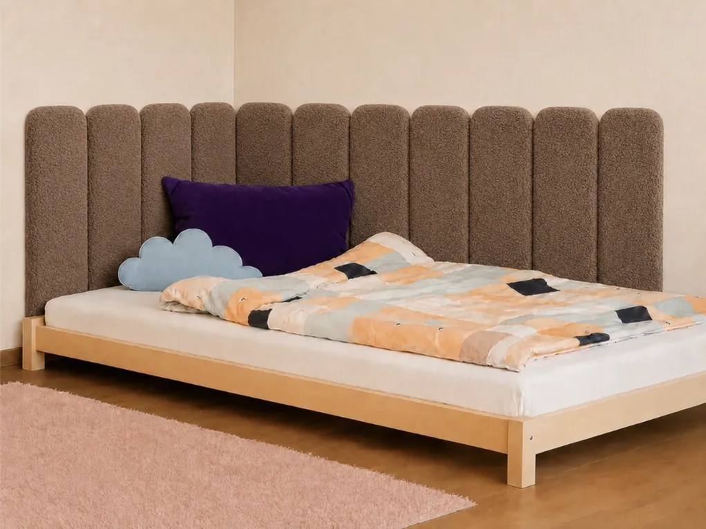Rovný čalouněný panel na zeď PLYŠ se zaoblenými rohy Zvolte barvu: Světle modrá, Zvolte rozměr: 30x100 cm, Uchycení na zeď: Bez uchycení (možnost použití lepidla)