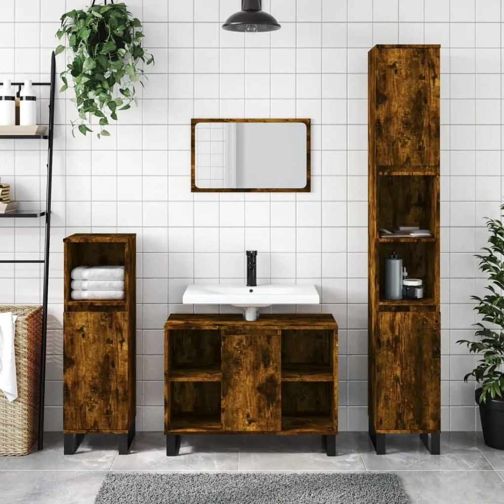 vidaXL 3dílný set koupelnového nábytku kompozitní dřevo [3190308] Barva: Betonová šedá