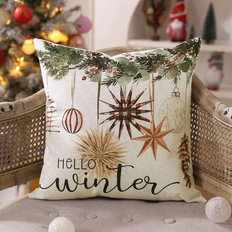 Vánoční povlak na polštář BOHO WINTER 45x45 cm, krémový