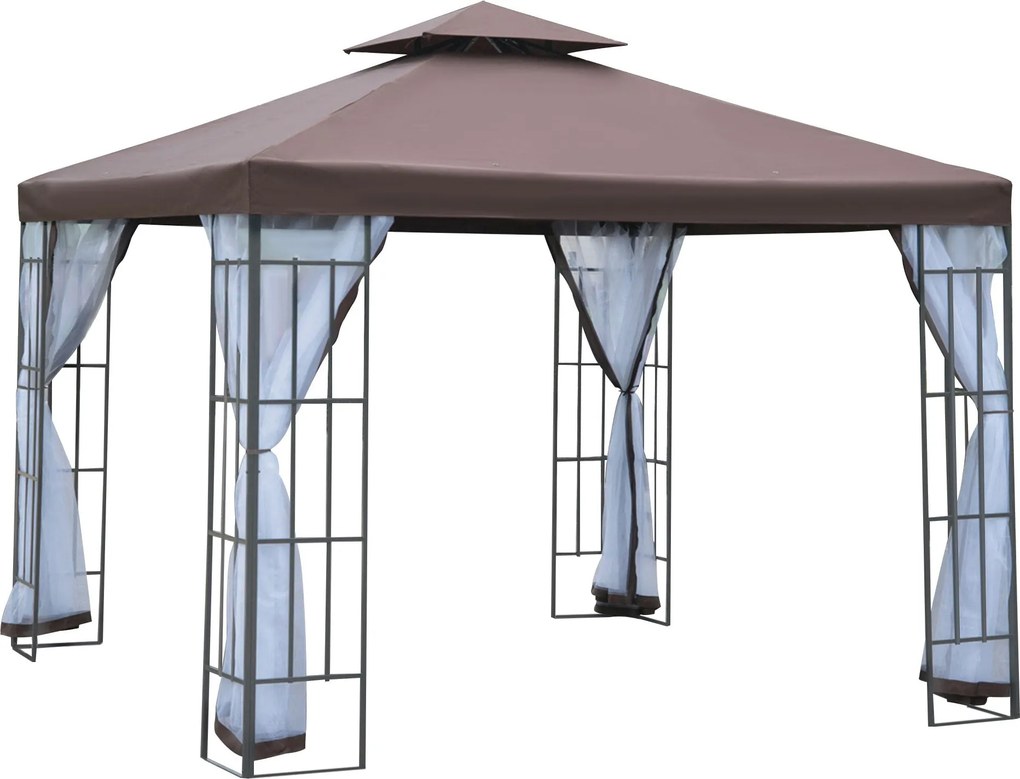 Zahradní altán Outsunny s moskytiérou a bočními panely, party stan s dvojitou střechou, zahradní gazebo 2,97x2,97m | Aosom