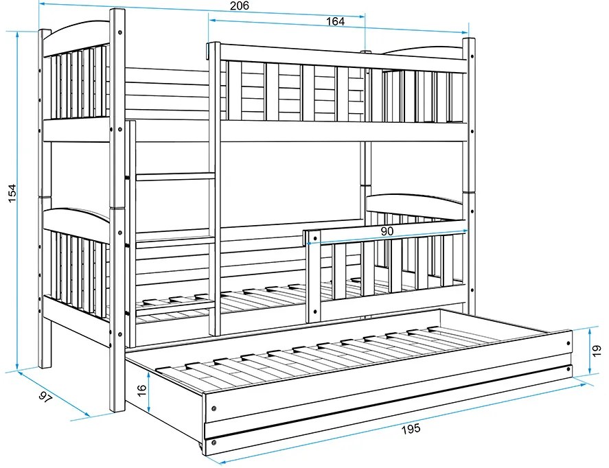 Falco Patrová postel s přistýlkou Kuba bílá/grafit