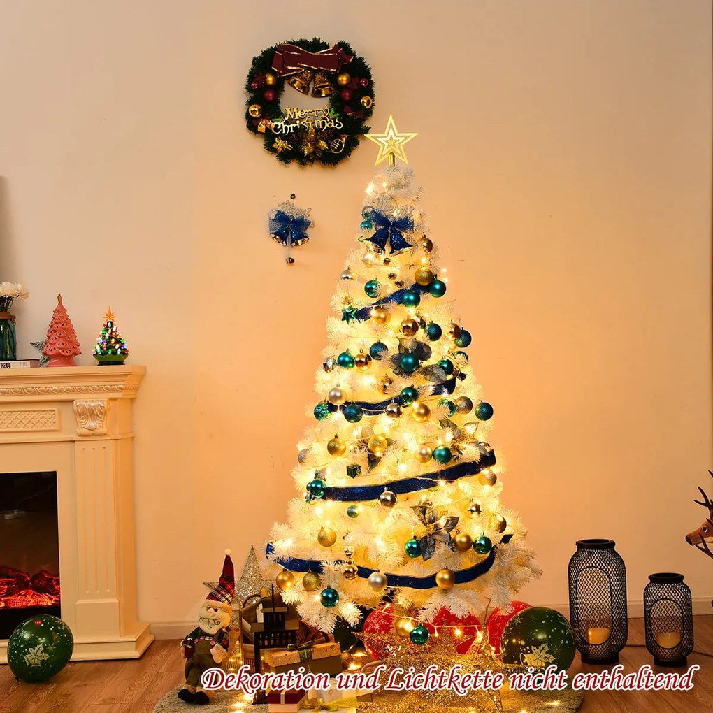 Costway Christmas Tree Umělý vánoční stromek s kovovým stojanem 150-240 – bílý