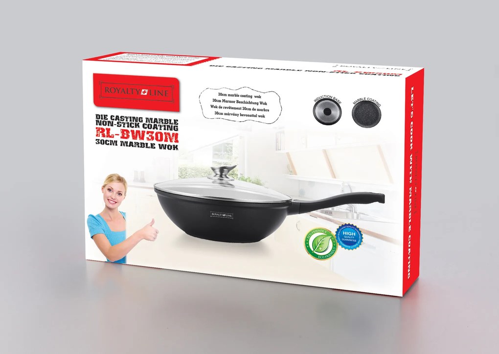 Royalty Line Wok mramorová pánev s poklicí RL-BW30M o průměru 30 cm