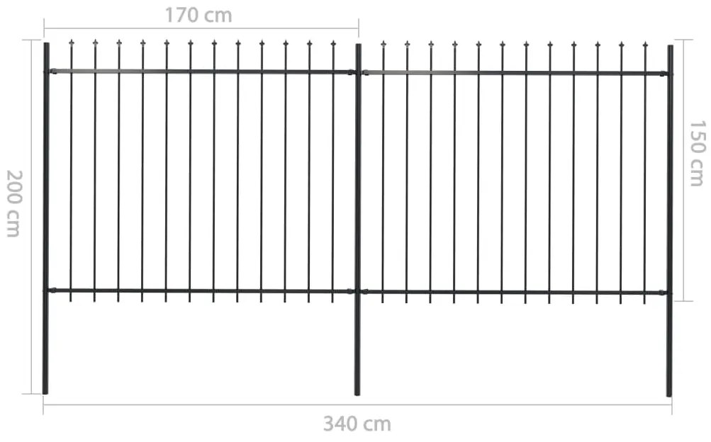 vidaXL Marketos Zahradní plot s kopím nahoře ocelový 359 x 150 cm černý