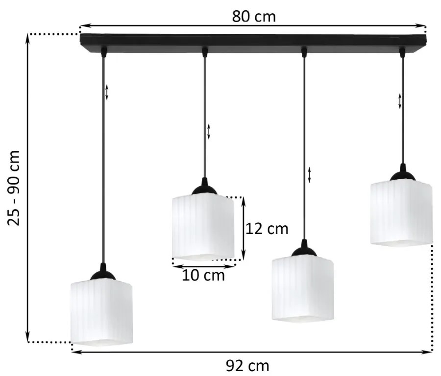 Závěsné svítidlo Riffle Square, 4x bílé skleněné stínítko, b