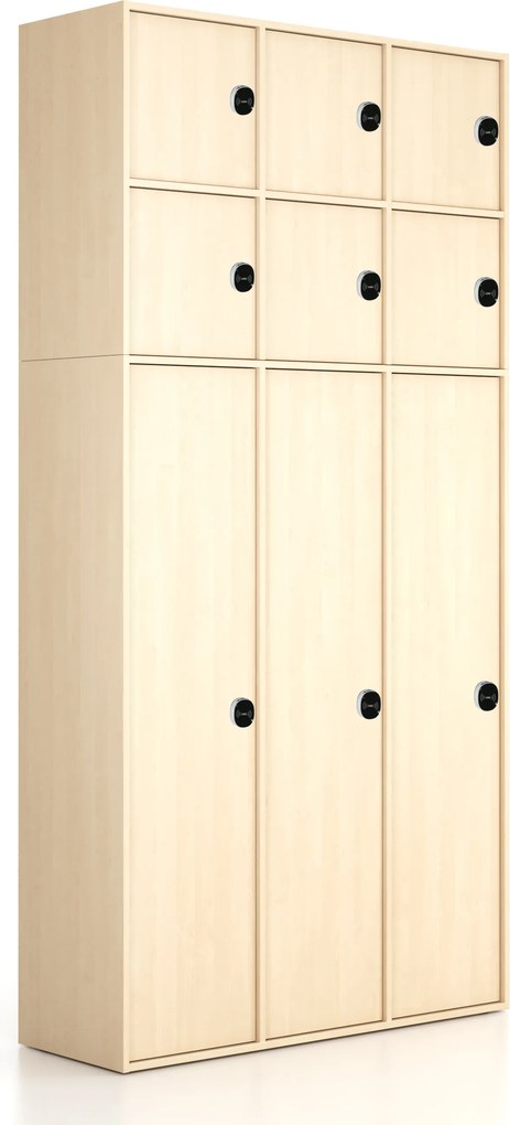 Nástavba pro skříně FRAME, 6x dveře, 1299 x 450 x 854 mm, RFID zámek, bříza