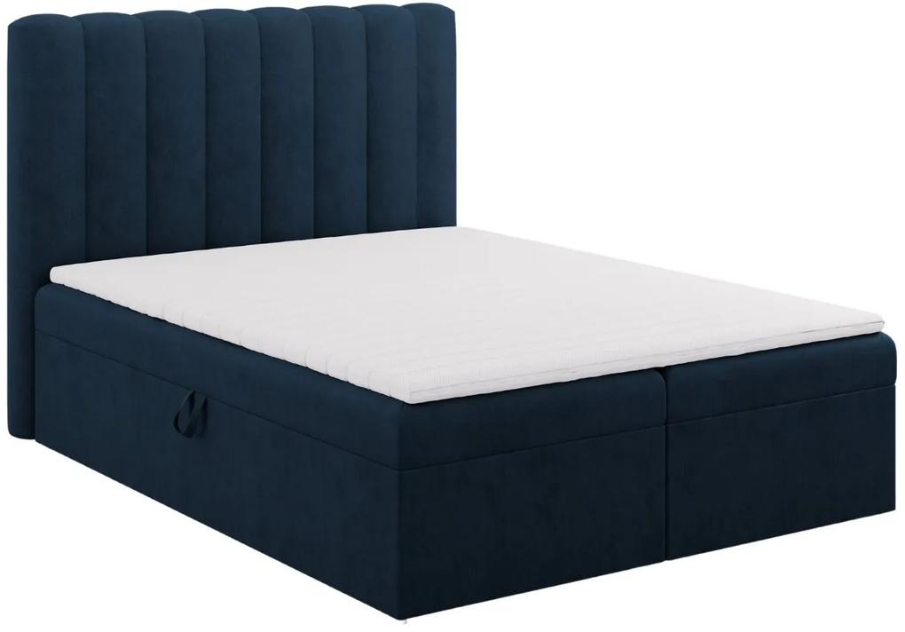 Královsky modrá čalouněná dvoulůžková postel boxspring MICADONI Kelp 180 x 200 cm