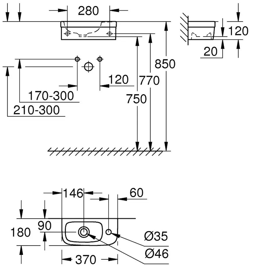 Grohe Euro Ceramic - Umývátko 37 cm, alpská bílá 39327000