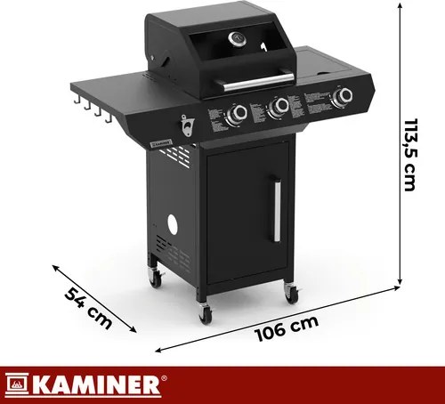 Plynový gril 2+1 10kW Varen Black 3.0 Kaminer