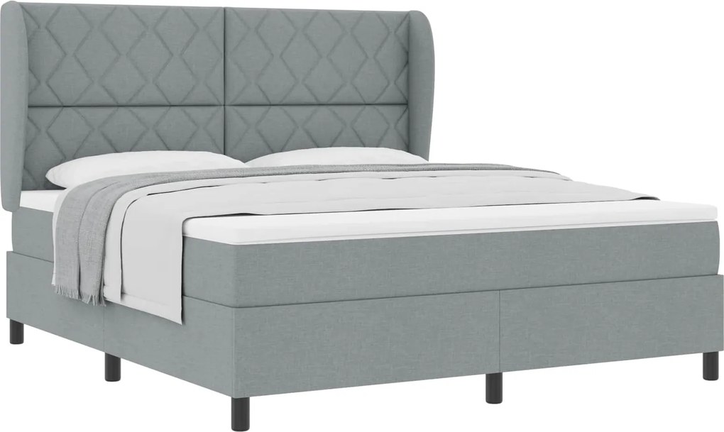 Postel s boxspringem s čelo Světle šedá 180 x 200 cm textil 3340641