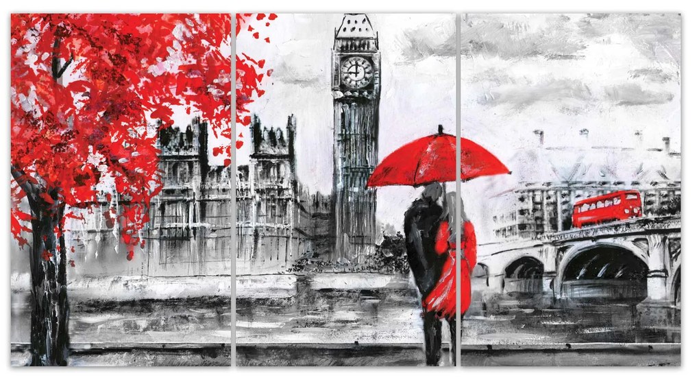Malvis ® Obraz londýnská procházka červená Velikost (šířka x výška): pětidílné schody - 100x50 cm
