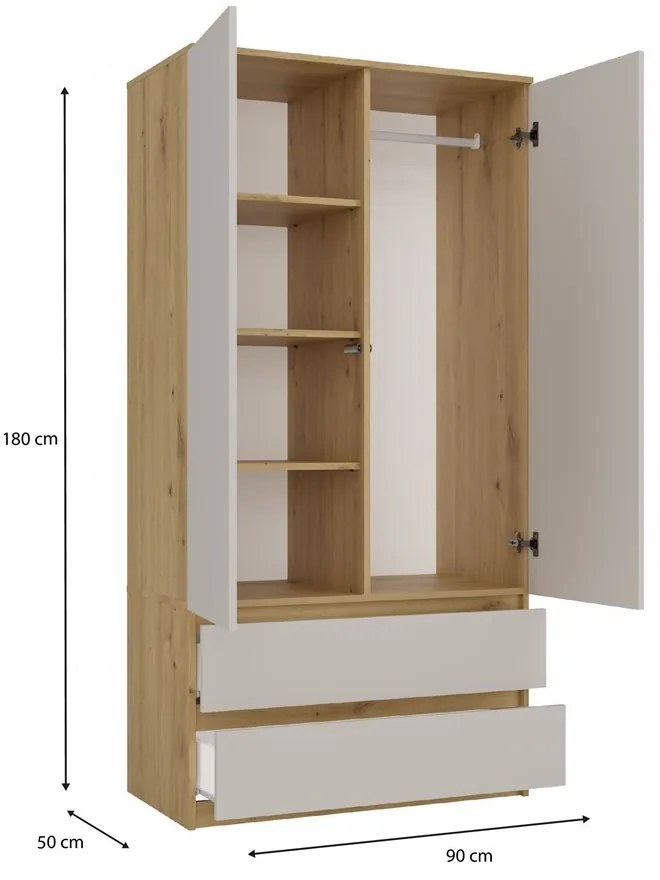 Šatní skříň Malwa SS-90 cm dub artisan/kašmír
