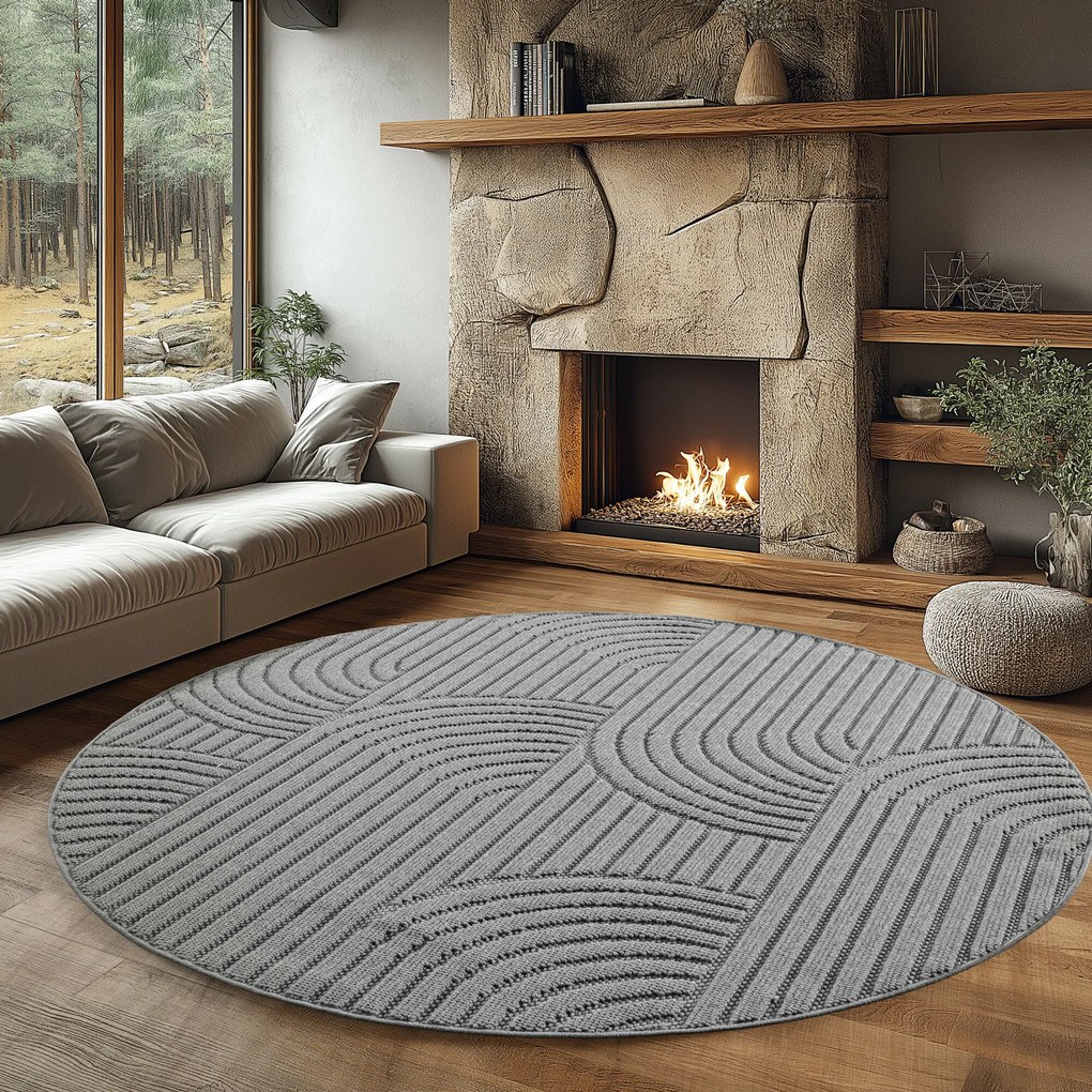 Ayyildiz, Kusový koberec Helix 2201 silver kruh, 80x80, šedá, chodba / předsíň