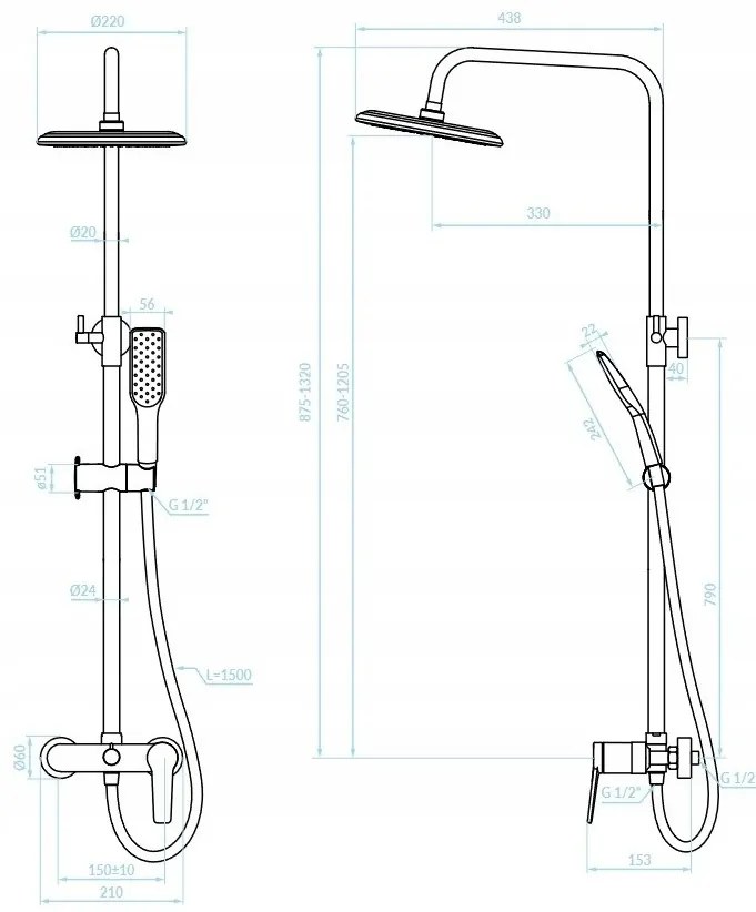 Kuchinox Alanis, sprchová souprava s ruční a hlavovou sprchou, černá-zlatá lesklá, LAV-PQI_B0OB