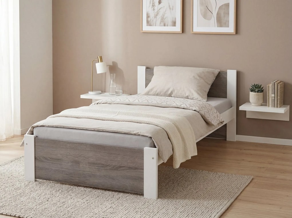 Postel IKAROS 80 x 200 cm, bílá/dub lanýž Matrace: Matrace Deluxe 10 cm, Rošt: S laťkovým roštem