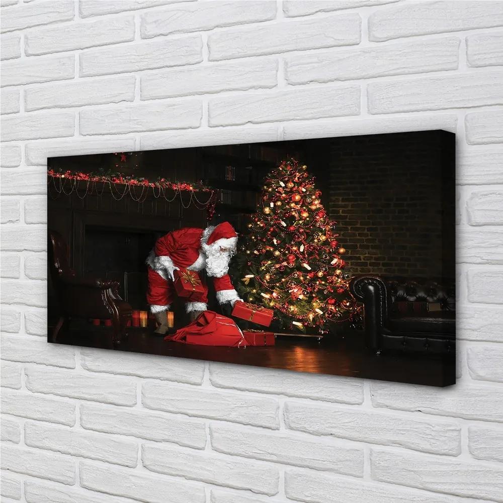 Obrazy na plátně Ozdoby na vánoční stromeček dárky Claus 140x70 cm