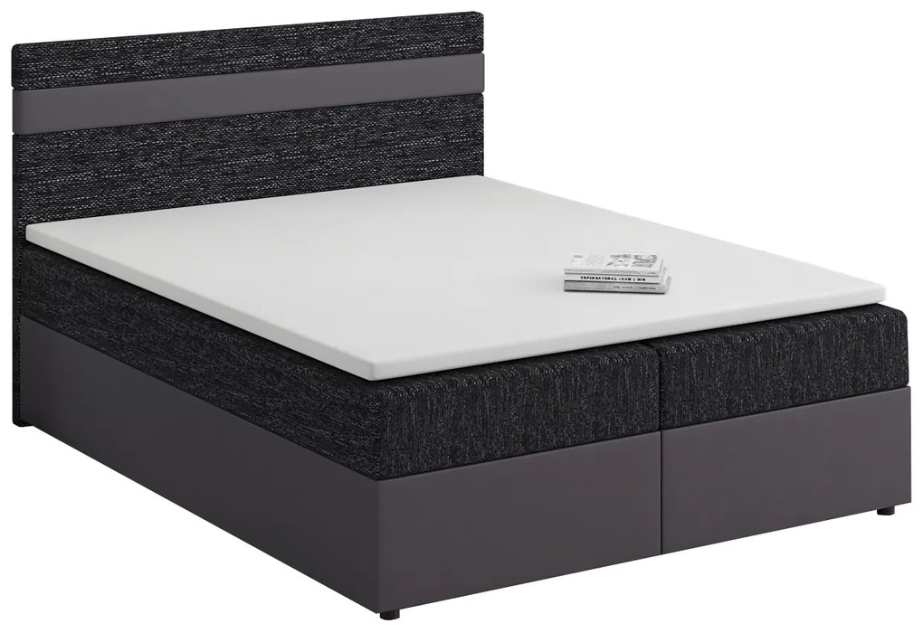 Kontinentální postel 160x200 cm Mimosa Comfort (melírovaná černá + tmavě šedá) (s roštem a matrací). 1056235