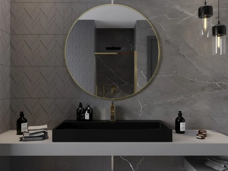 Mexen Loft kulaté koupelnové zrcadlo 100 cm, zlatý rám - 9850-100-100-000-50