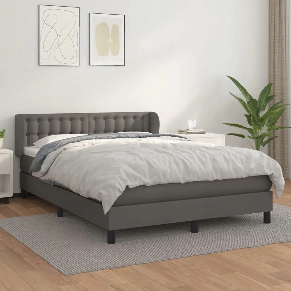 Box Spring Postel S Matrací Šedá Umělá Kůže Šedá tlačítka 140 x 190 cm