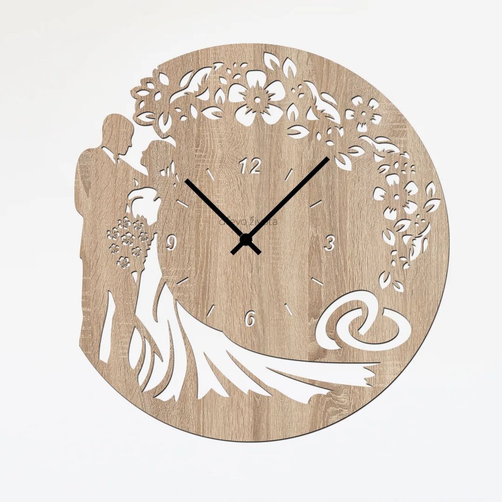 dřevo života Nástěnné Svatební hodiny Zvolte barvu dekoru: Buk, Zvolte velikost hodin (cm): 50x50, Barva ručiček: Černé