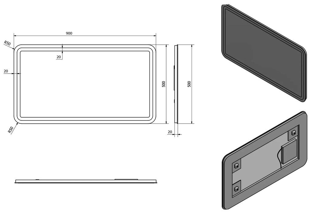 Sapho, NYX LED podsvícené zrcadlo 900x500mm, NY090
