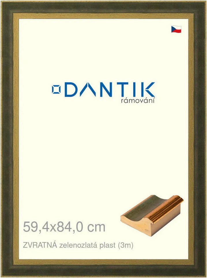 DANTIK rámeček 59,4x84 | ZVRATNÁ zelenozlatá plast (Plexi Čiré)