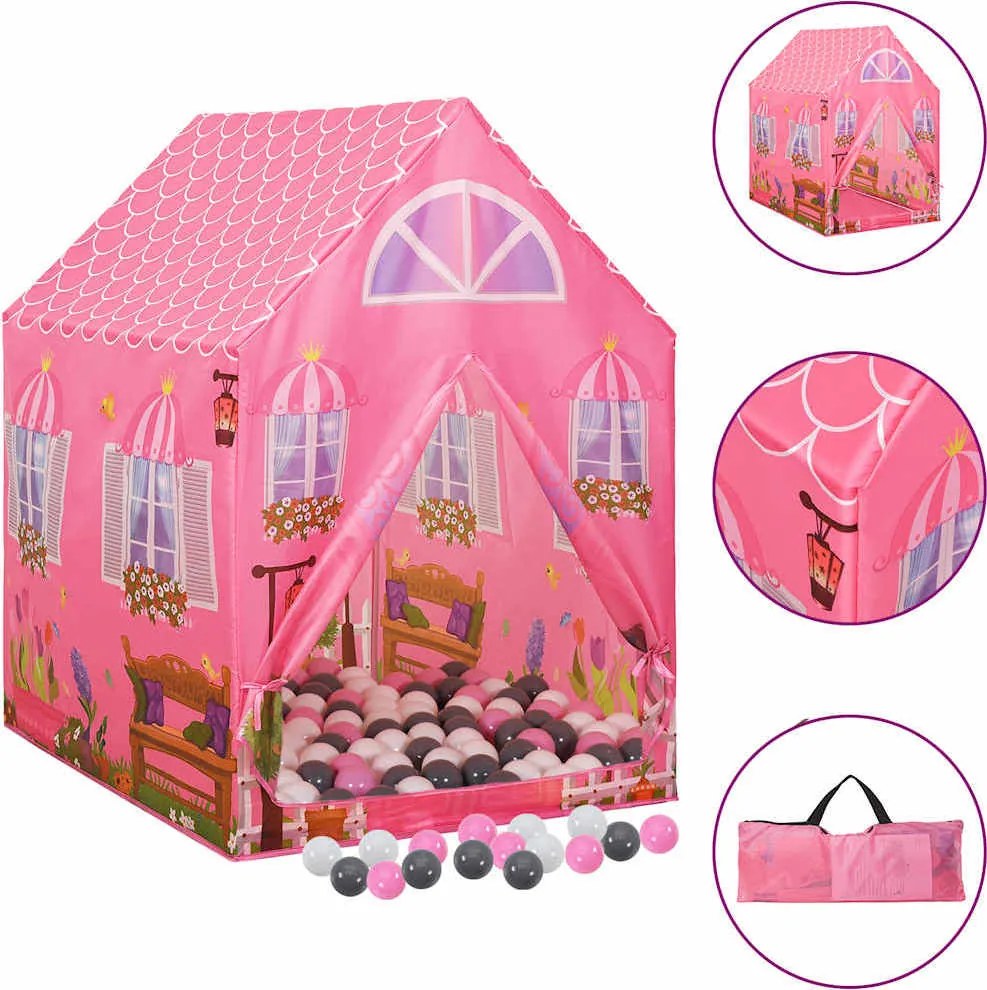 vidaXL Dětský stan na hraní s 250 míčky růžový 69 x 94 x 104 cm [3107749] Barva: Vícebarevné 1