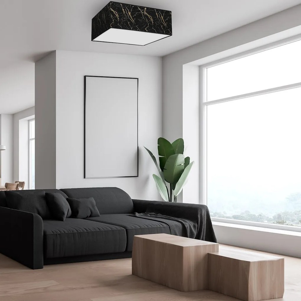 Stropní svítidlo Senso Square, 1x černé/zlaté textilní stínítko, (bílé plexisklo), (50 cm)