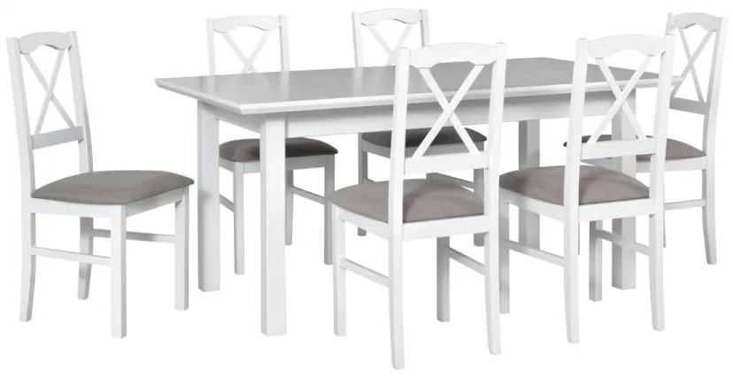 Drewmix jídelní sestava DX 37 odstín dřeva (židle + nohy stolu) bílá, odstín dýhy (deska stolu) ořech, potahový materiál látka s doplatkem