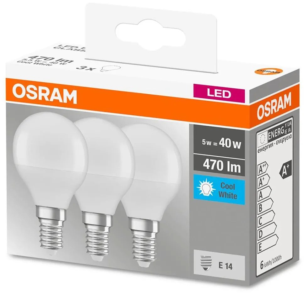 Osram SADA 3x LED Žárovka P40 E14/5W/230V 4000K - Osram P224596