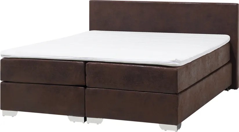 Hnědá kožená kontinentální postel 180x200 PRESIDENT