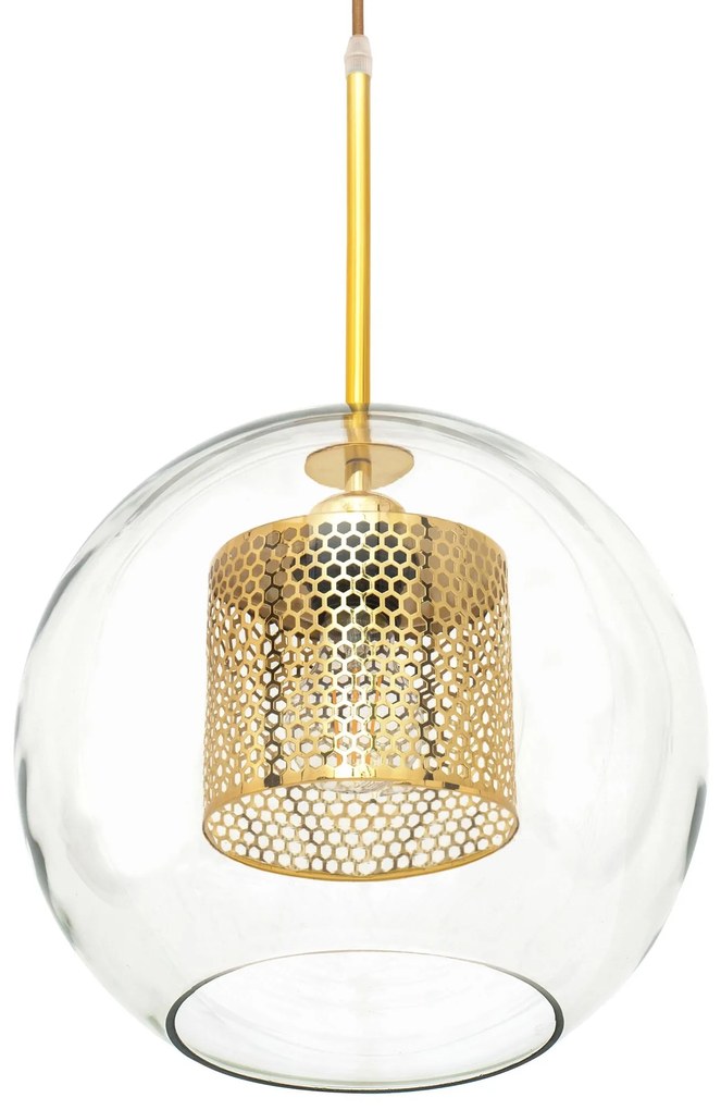 Toolight, skleněná závěsná lampa 1xE27 APP554-1CP 20cm, zlatá, OSW-00075