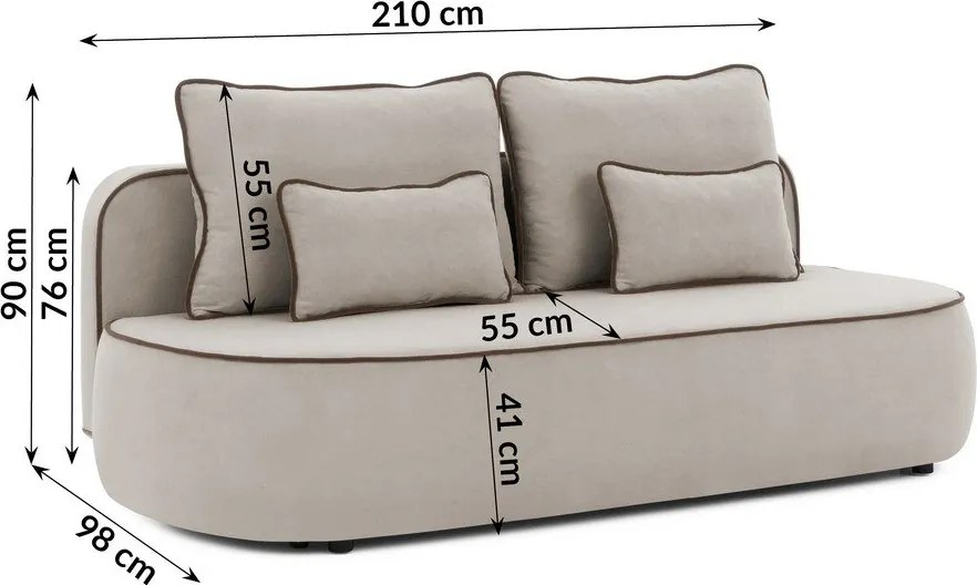 Hnědá/taupe sametová rozkládací/s úložným prostorem pohovka 210 cm Saga – Ropez