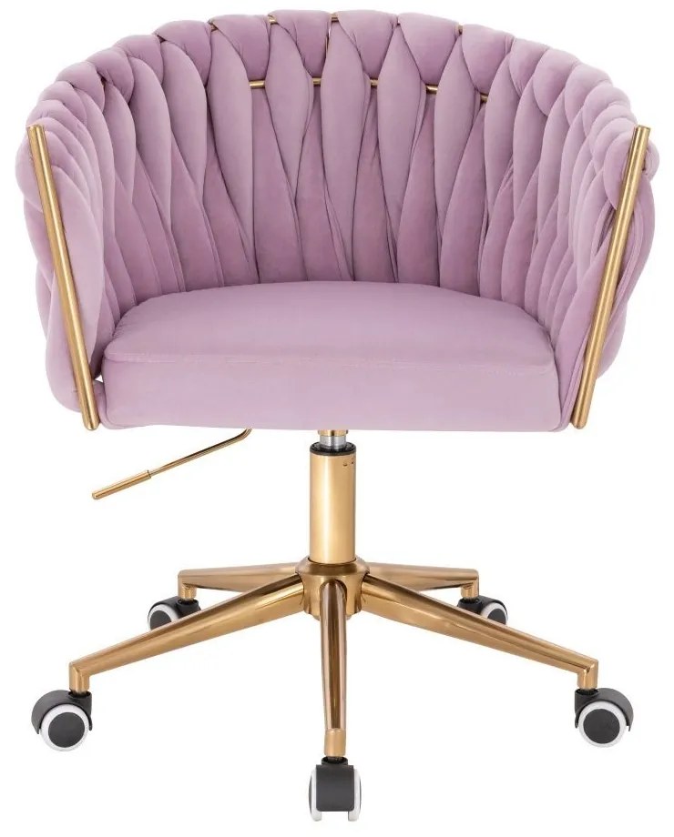 LuxuryForm DESIGN Otočná židle NORDEN VELUR na zlaté podstavě s kolečky - levandule