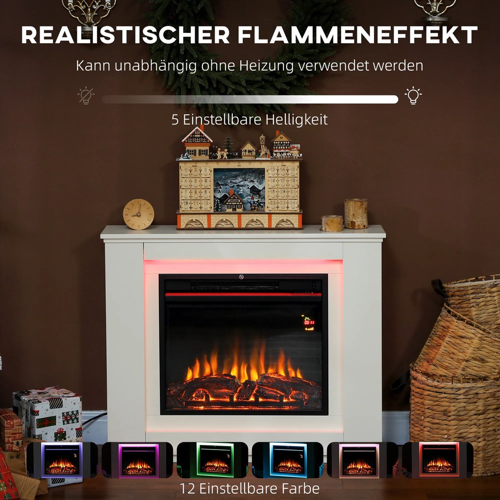 HOMCOM Elektrický krb, realistické plameny se 12 barvami, 5 stupňů jasnosti, dálkové ovládání, časovač, černá