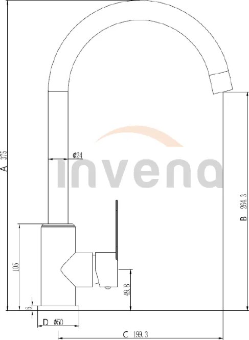 Invena Iron, stojánková dřezová baterie, černá-ocelová, INV-BZ-53-L04-L