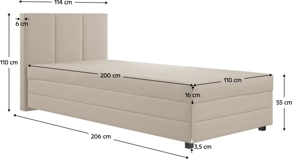 Boxspringová postel, jednolůžko, béžová, 110x200, univerzální, ALEXA
