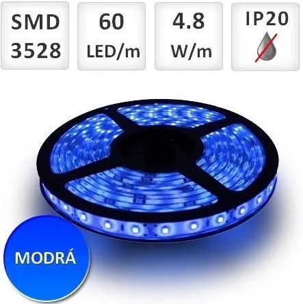 BRG 5m bal. modrý LED pás do interieru 60 SMD 3528 4.8W/m IP20