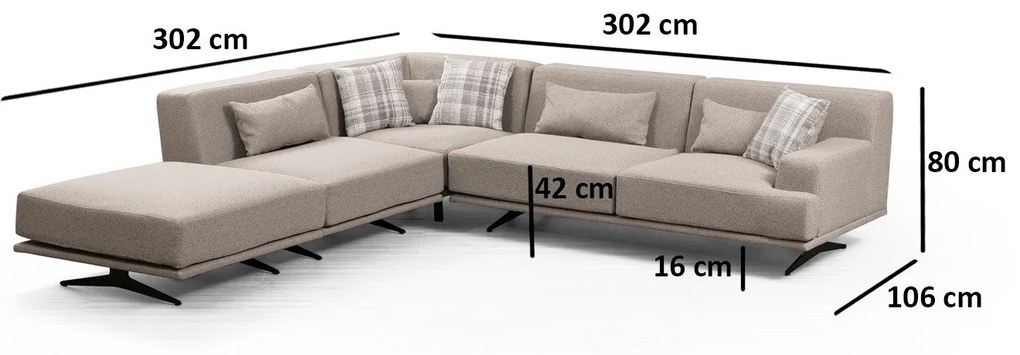Designová rohová sedačka Kessya béžová - pravá
