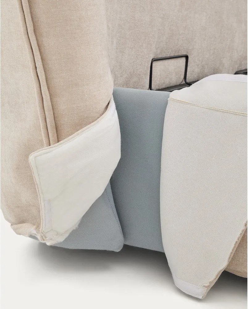Béžová čalouněná dvoulůžková postel z žinylky s úložným prostorem s roštem 180x200 cm Arvian – Kave Home