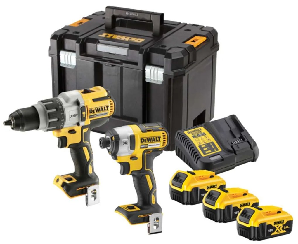 DeWALT - 18V AKU sada příklepové vrtačky a rázového utahováku, 3x aku 5,0 Ah XR, nabíječka DCK276P3T