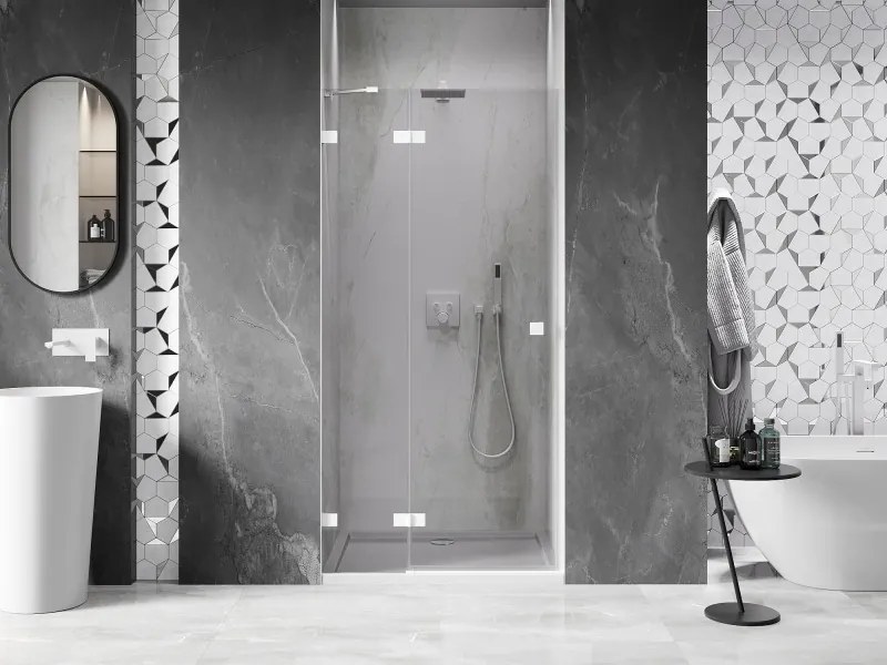 Mexen, Mexen Lunar levé otočné sprchové dveře 85 cm, transparentní, bílé - 834-085-000-20-00-L