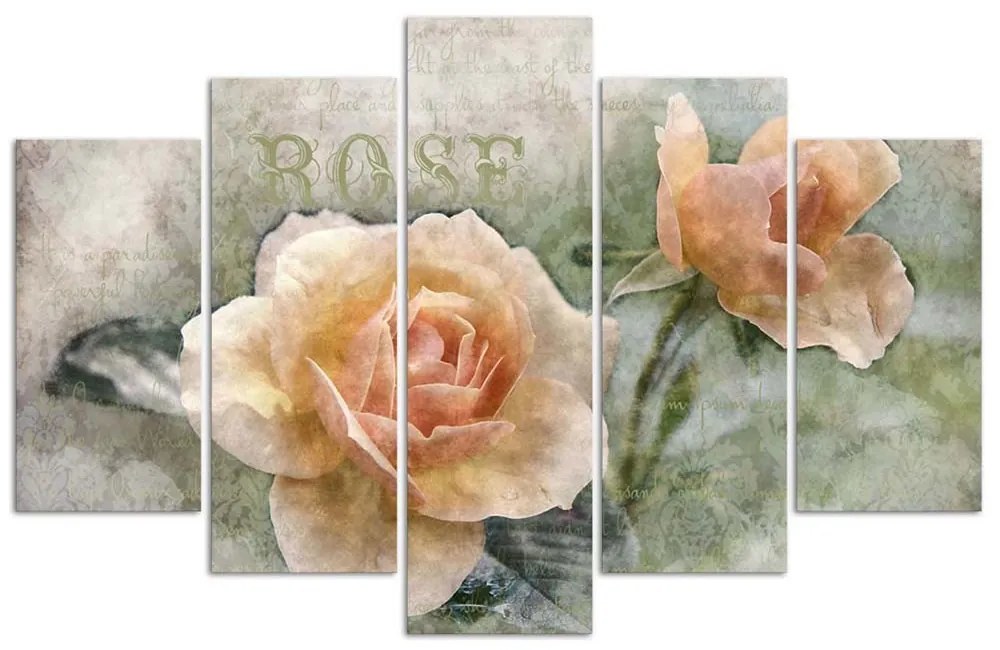 Gario Obraz na plátně Čajové růže ošumělý elegantní - 5 dílný Rozměry: 100 x 70 cm