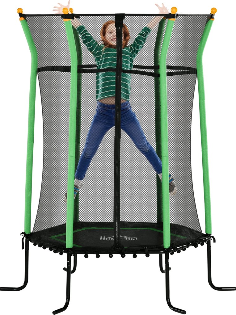 HOMCOM Dětská trampolína Ø163,5 cm, vnitřní trampolína se ochrannou sítí a okrajem, skákací guma, pro děti do 50 kg, od 3 do 10 let Zelená | Aosom