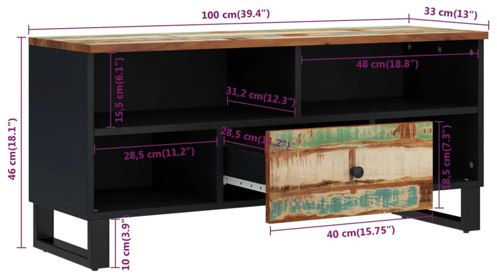 TV skříňka 100x33x46 cm masivní recyklované a kompozitní dřevo - Default Title